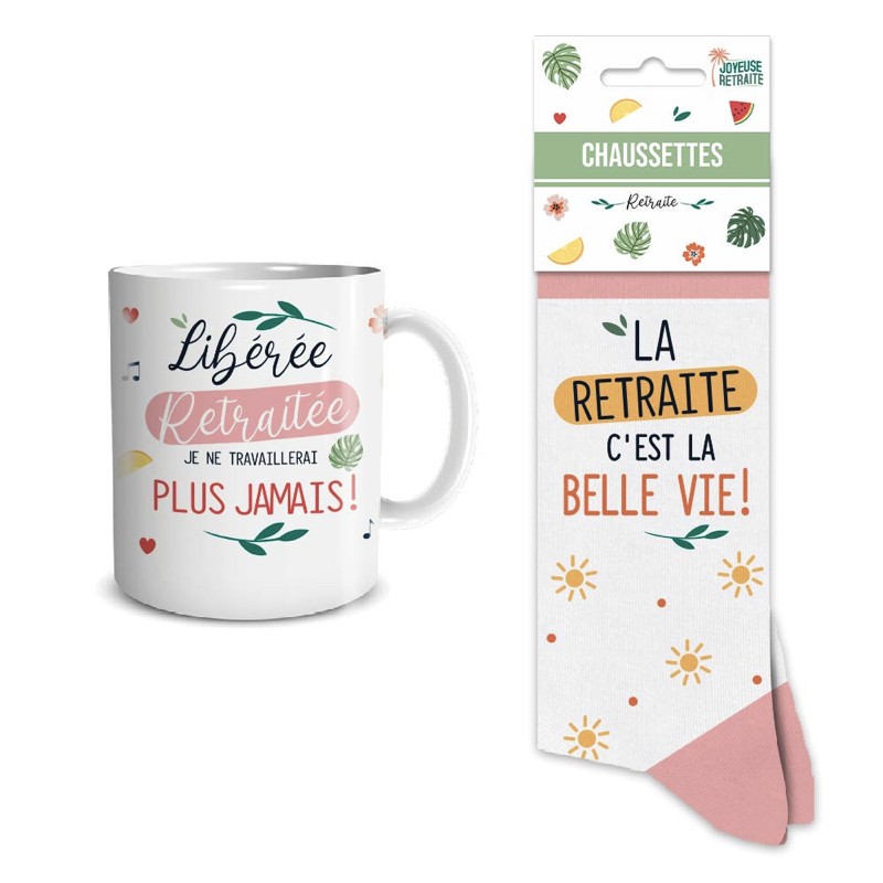 Ensemble Mug et Chaussettes Retraite - Cadeau Retraite Femme Original
